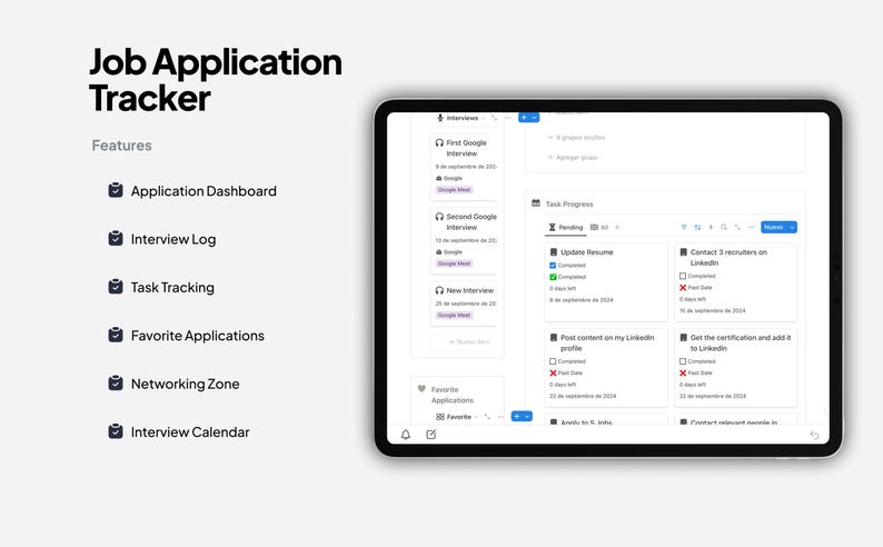 Job Application Tracker Notion Template Job Search Interview Tracking Dashboard for Networking ...