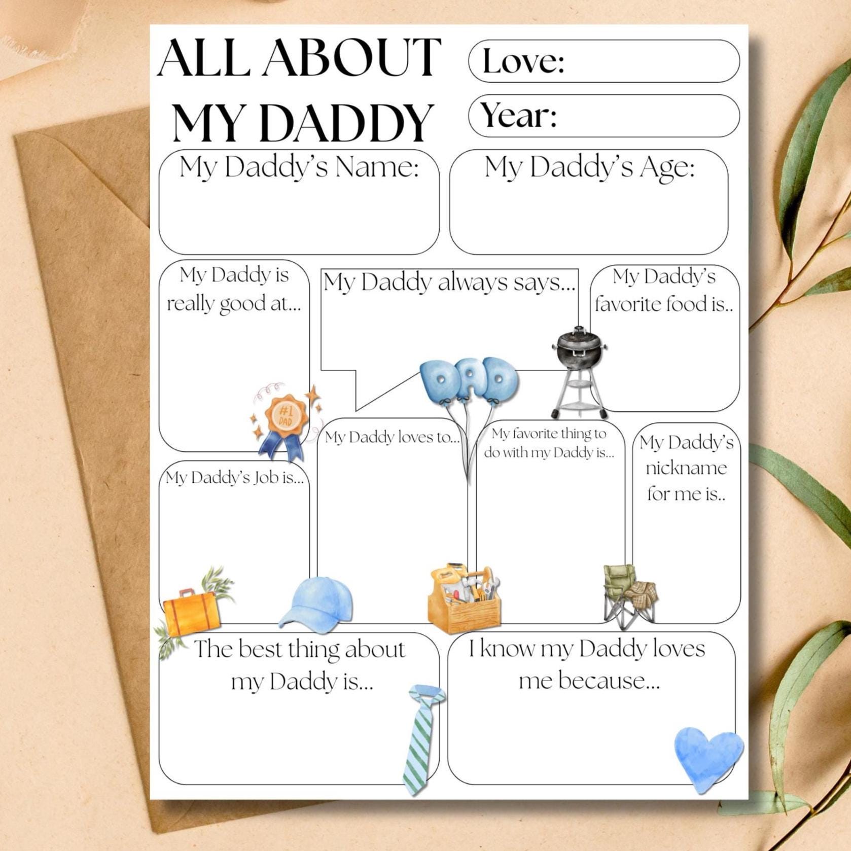 All About My Daddy Printable Father's Day Questionnaire Dad Birthday ...