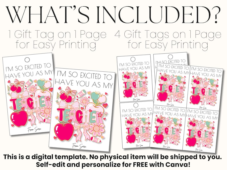 Back to School Gift Tag Teacher Appreciation Tag Editable Digital ...