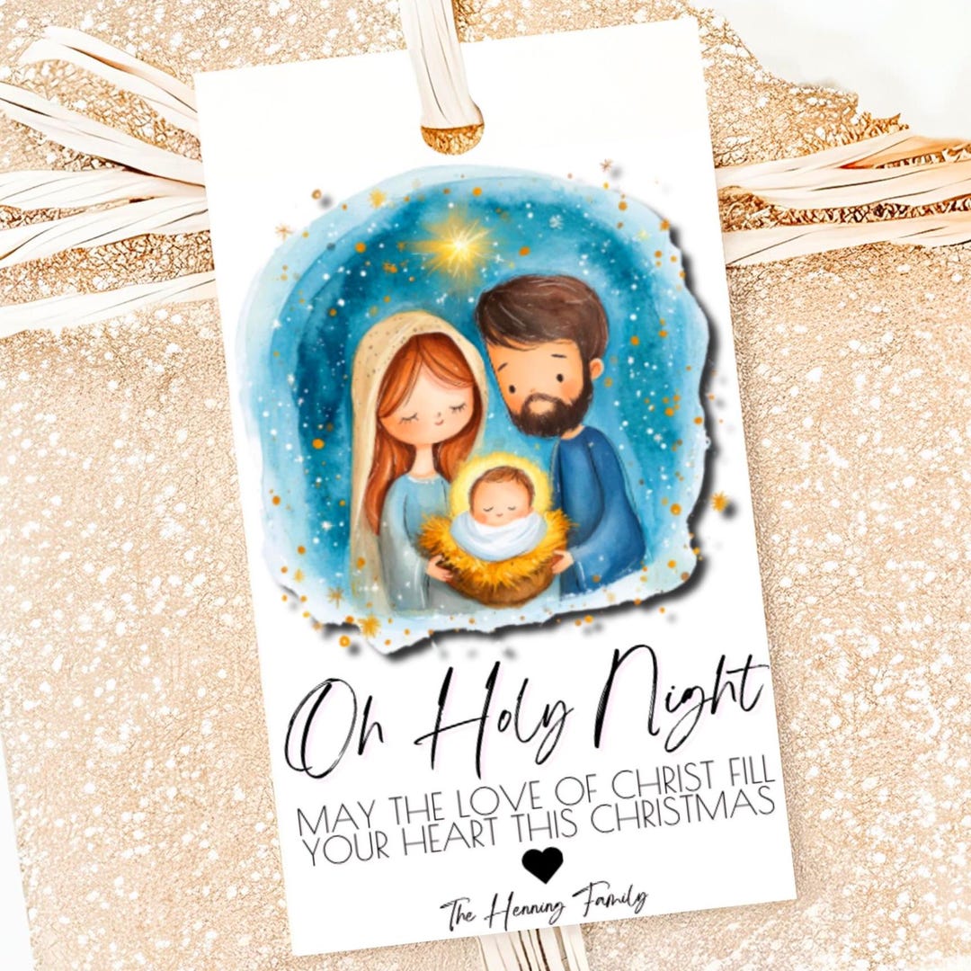 Christmas Nativity Scene Gift Tag Oh Holy Night Tags Religious Party ...
