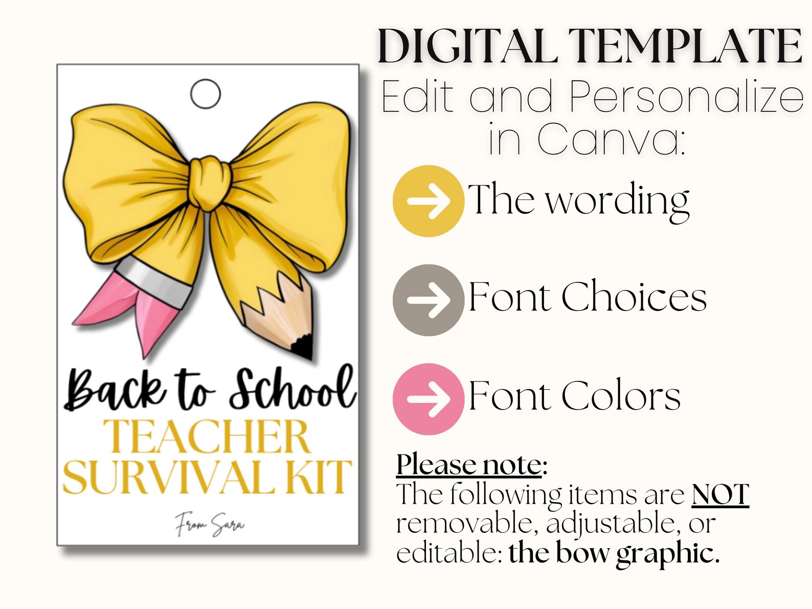 Editable Back to School Teacher Survival Kit Gift Tag Back to School ...