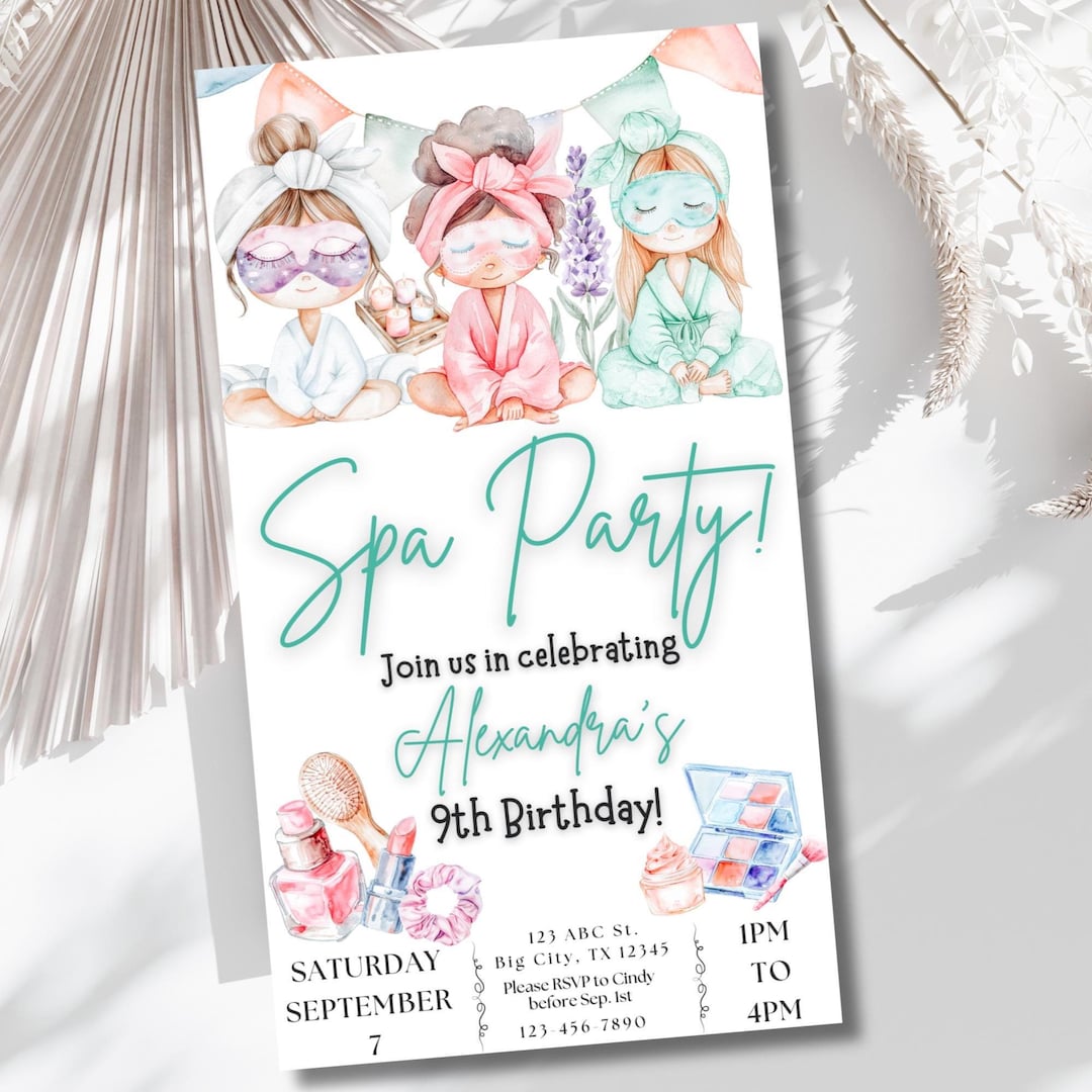 Spa Party Birthday Invitation Pamper Party Invite EDITABLE Template ...