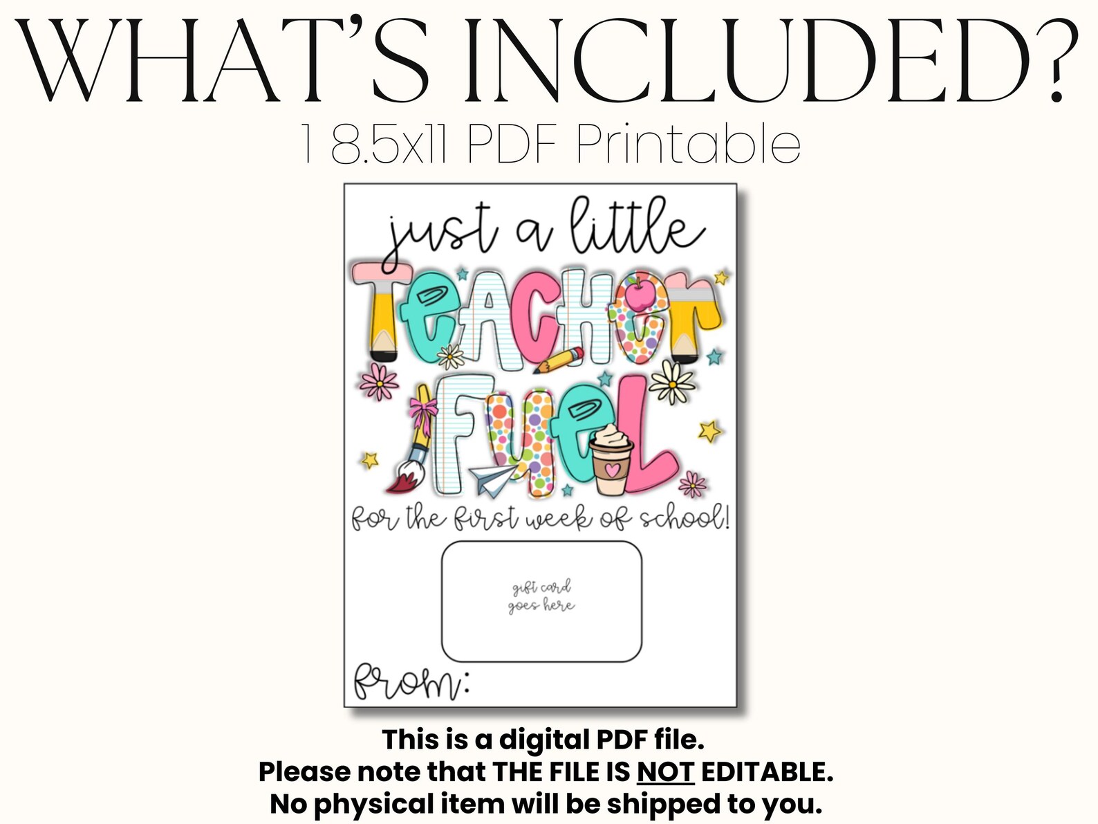 Back to School Gift Tag Just A Little Teacher Fuel for the First Week ...