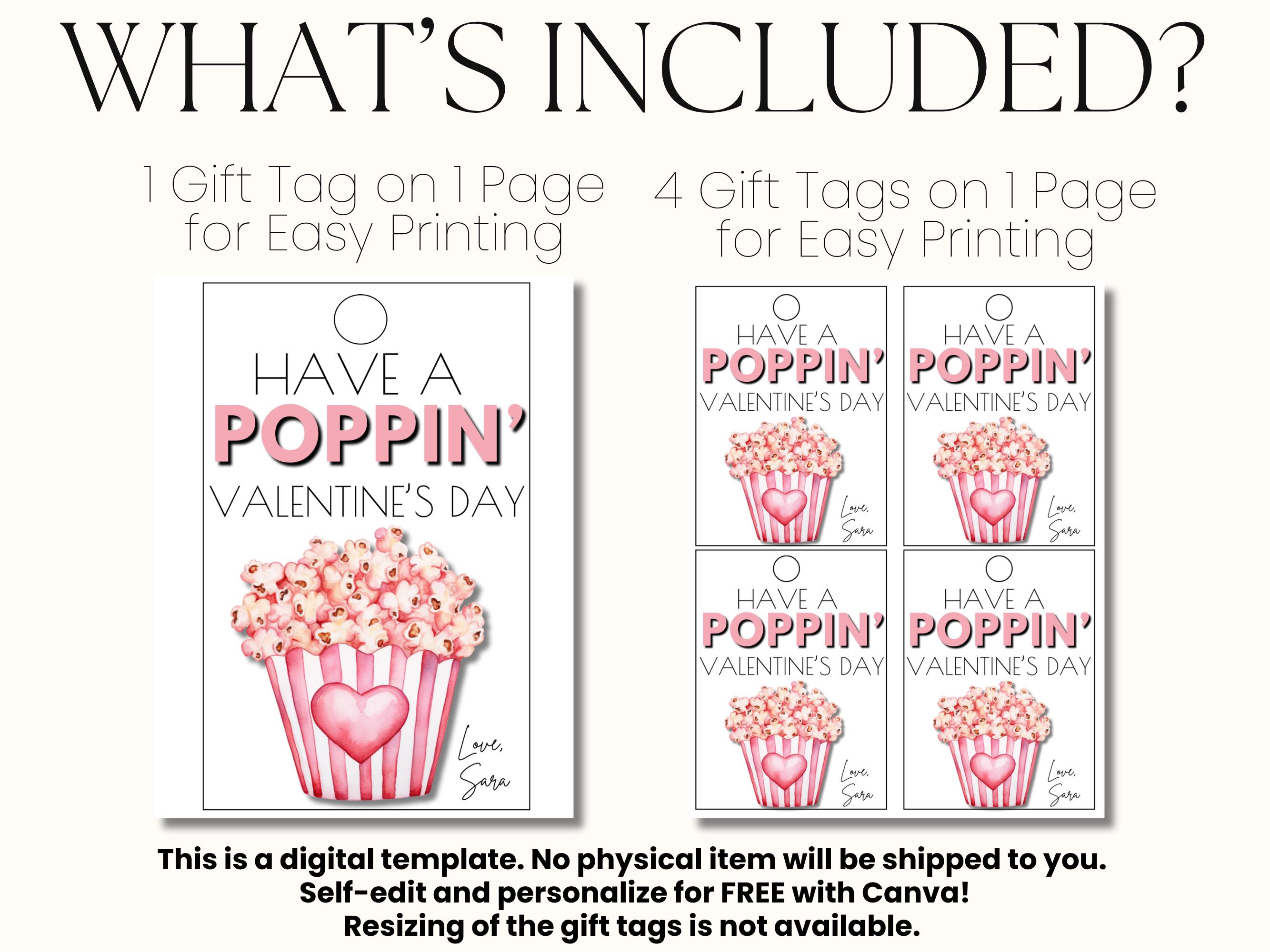 Printable Popcorn Valentine's Day Gift Tag Valentine's Day Microwave ...