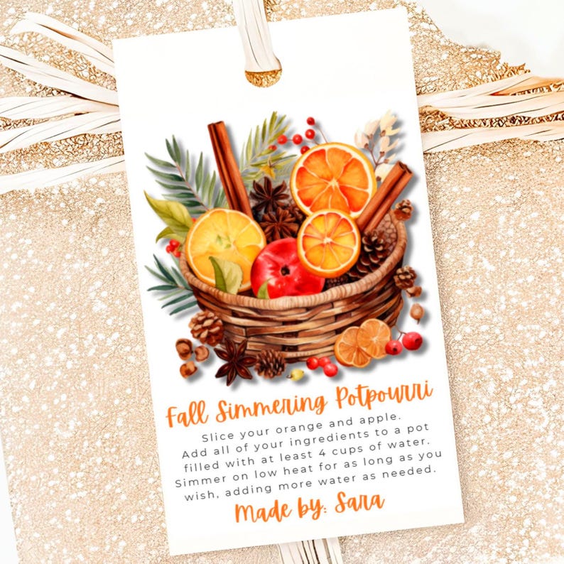 Fall Simmering Potpourri Gift Tag Autumn Simmer Pot Printable ...