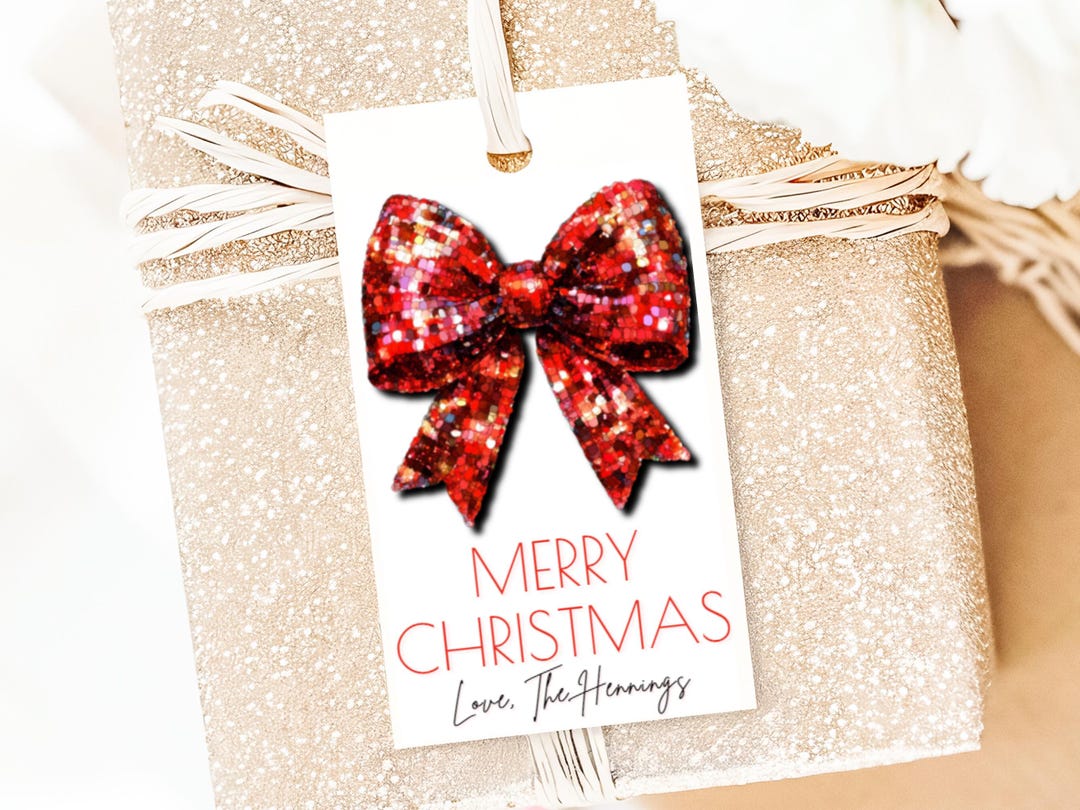 Editable Red Bow Christmas Gift Tag Template Editable Christmas Gift ...