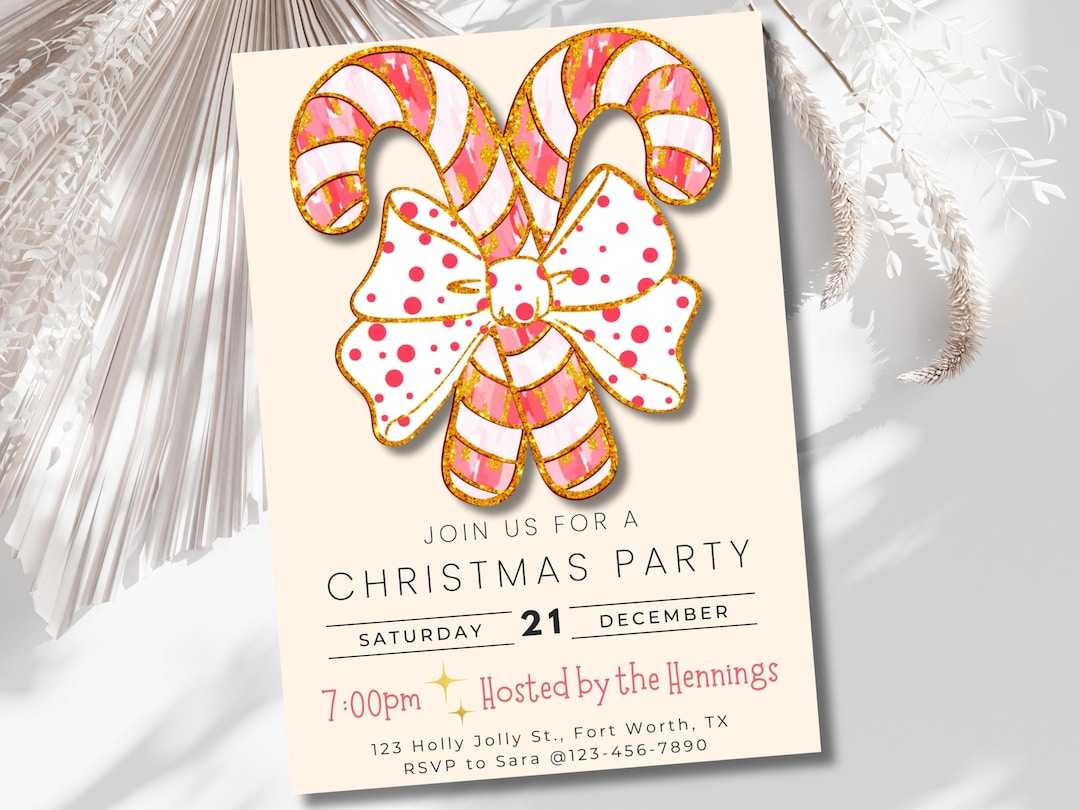 Editable Candy Cane Christmas Party Invitation Christmas Party ...