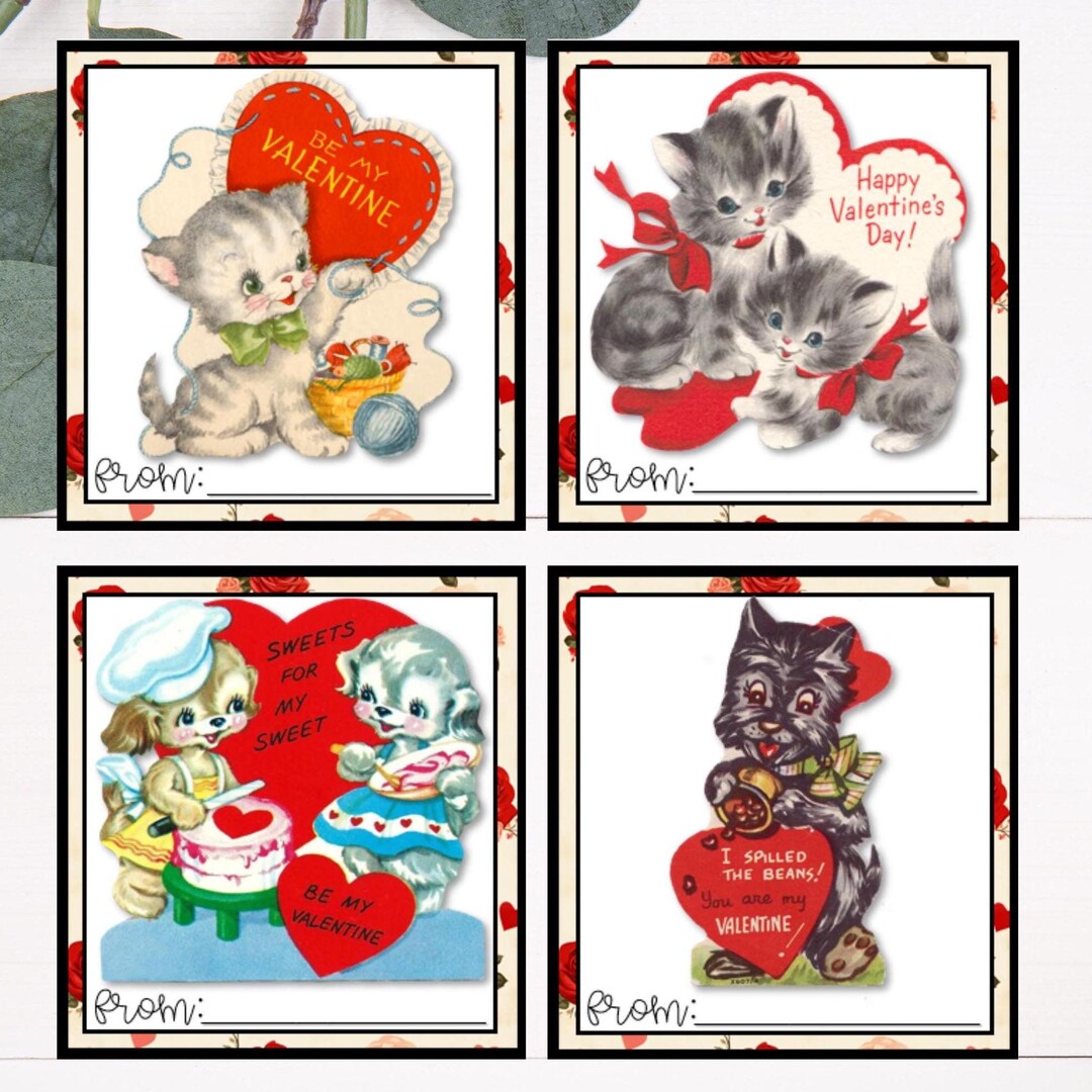 Vintage Valentines Gift Tags Retro Valentines Gift Tags Valentines Day ...