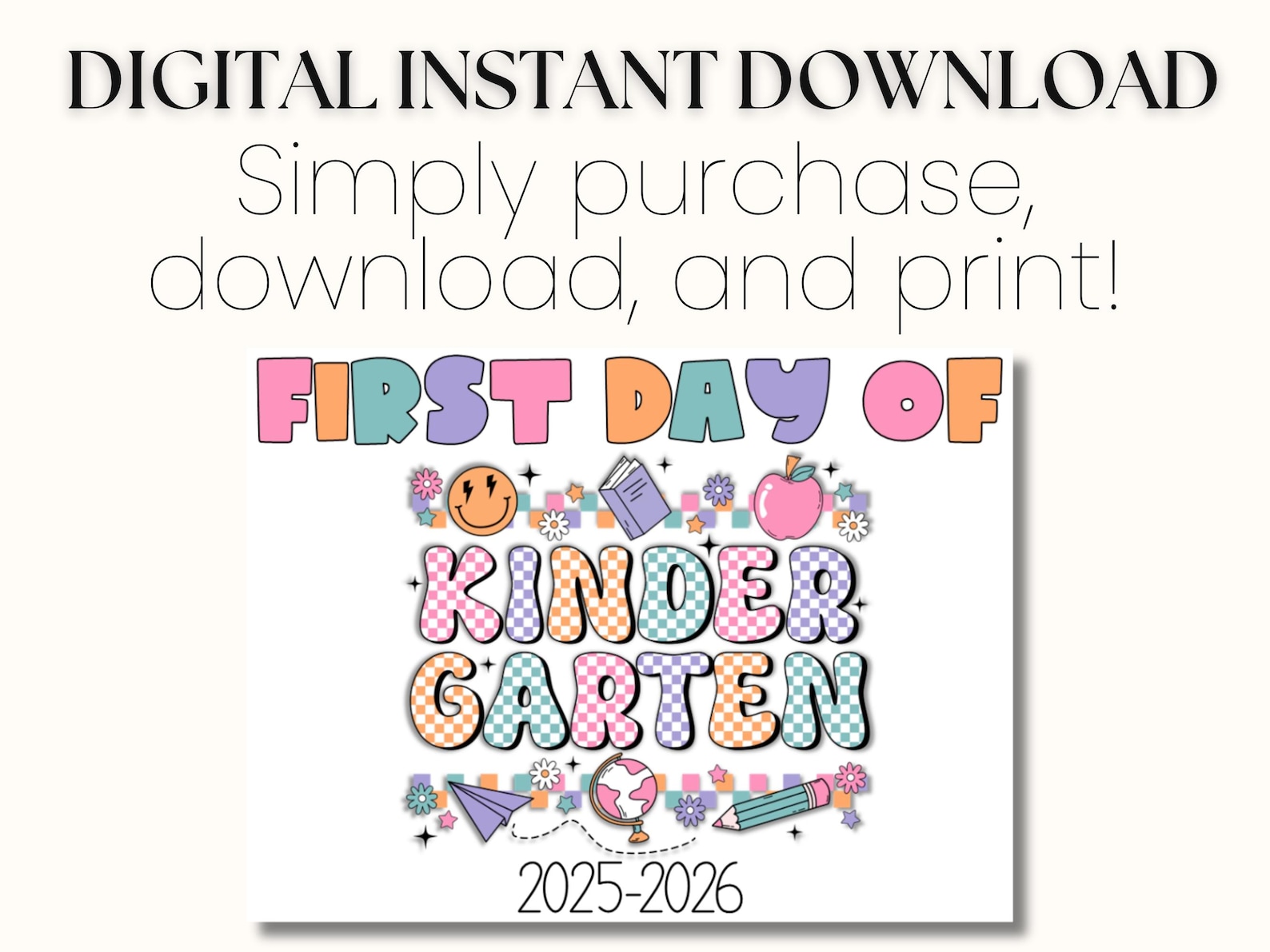 First Day of Kindergarten Sign Photo Prop Keepsake Instant Download - Etsy