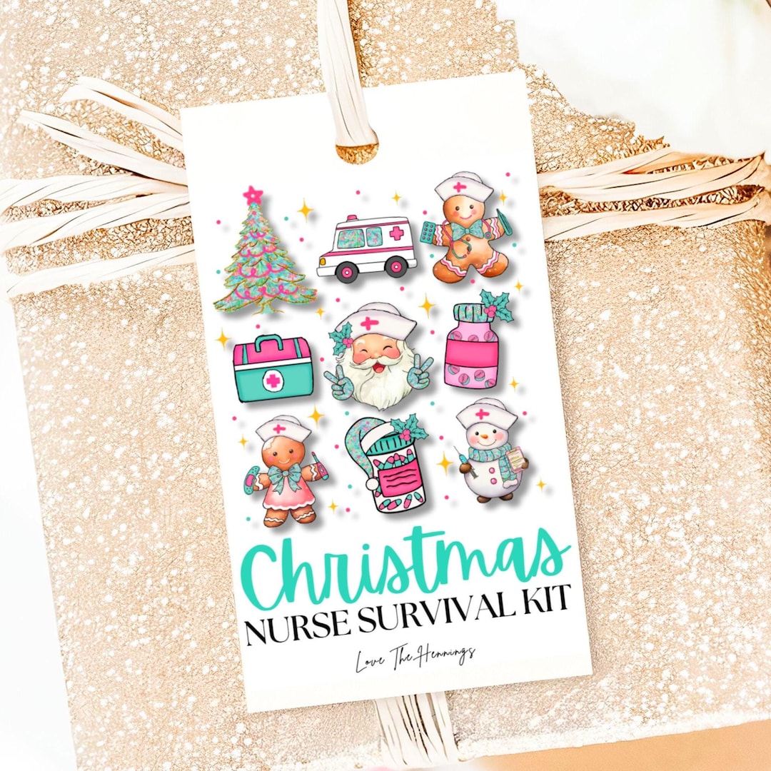 Nurse Survival Kit Christmas Gift Tags Holiday Treat Label EDITABLE ...