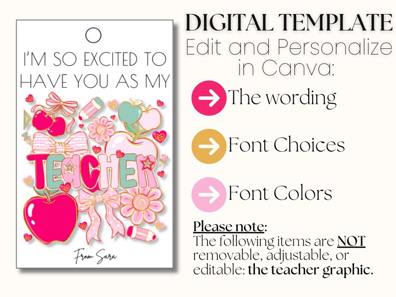 Back to School Gift Tag Teacher Appreciation Tag Editable Digital ...