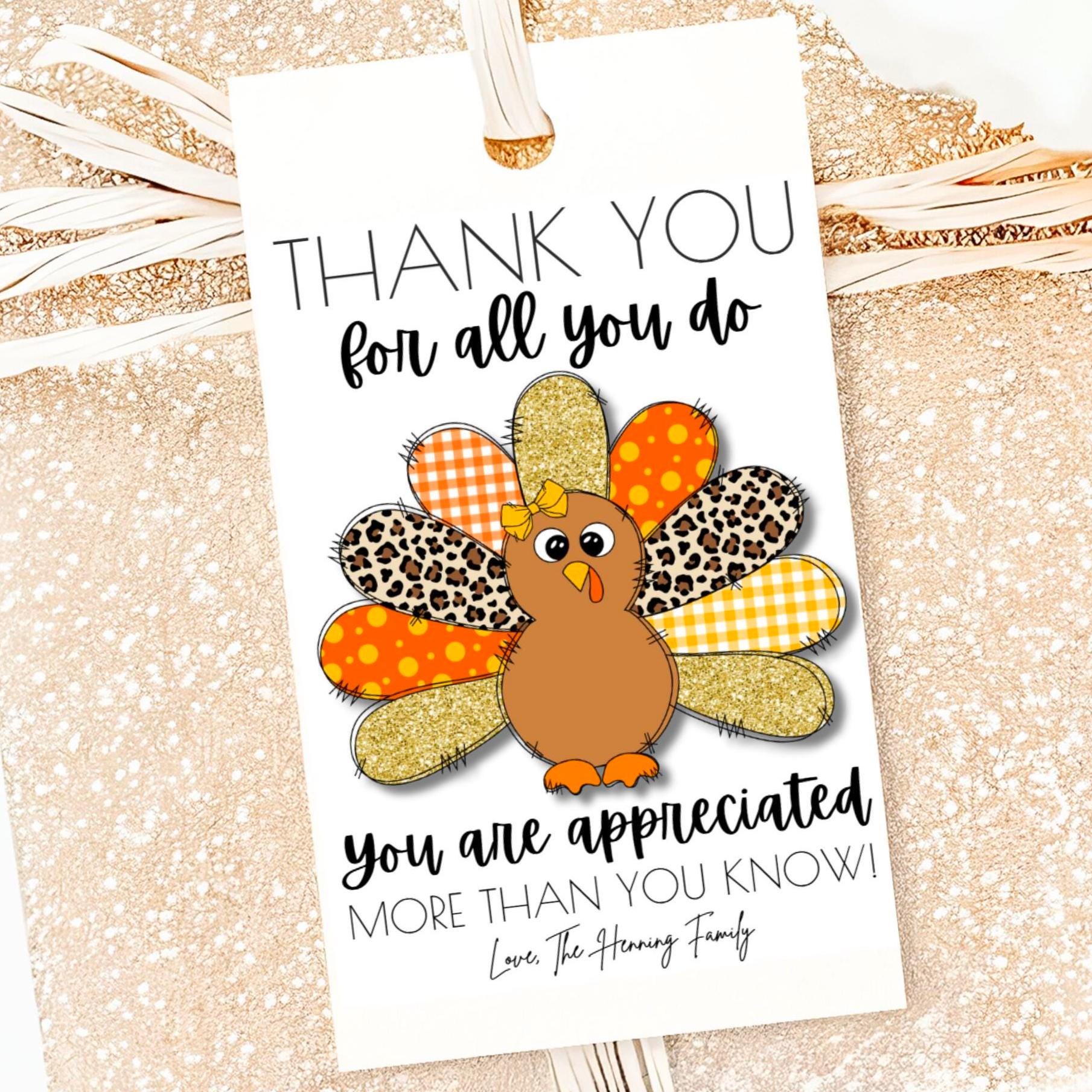 Thanksgiving Gift Tag Turkey Tags Thank You for All You Do Fall Teacher ...