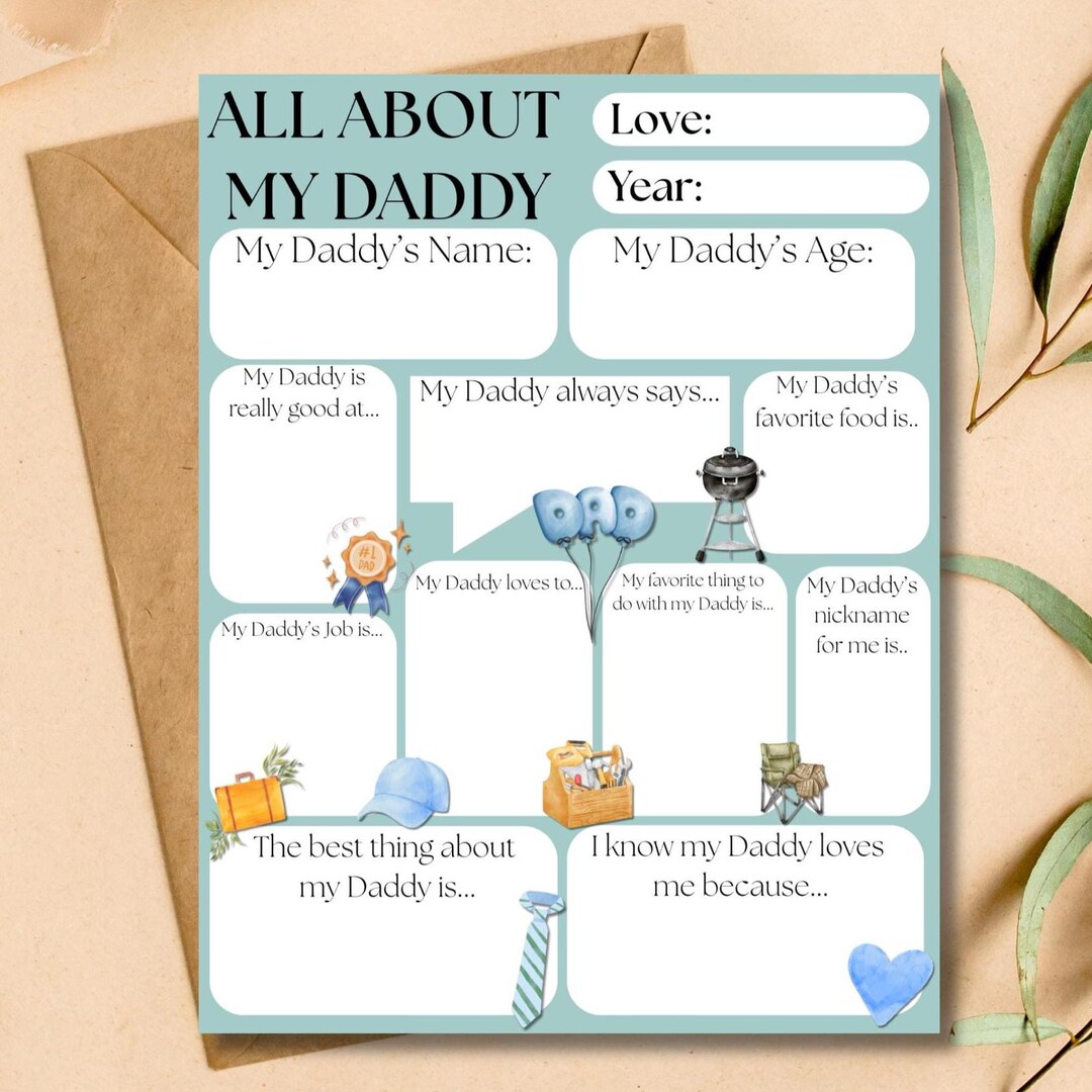 All About My Dad Printable Fathers Day Questionnaire Daddy Gift From ...
