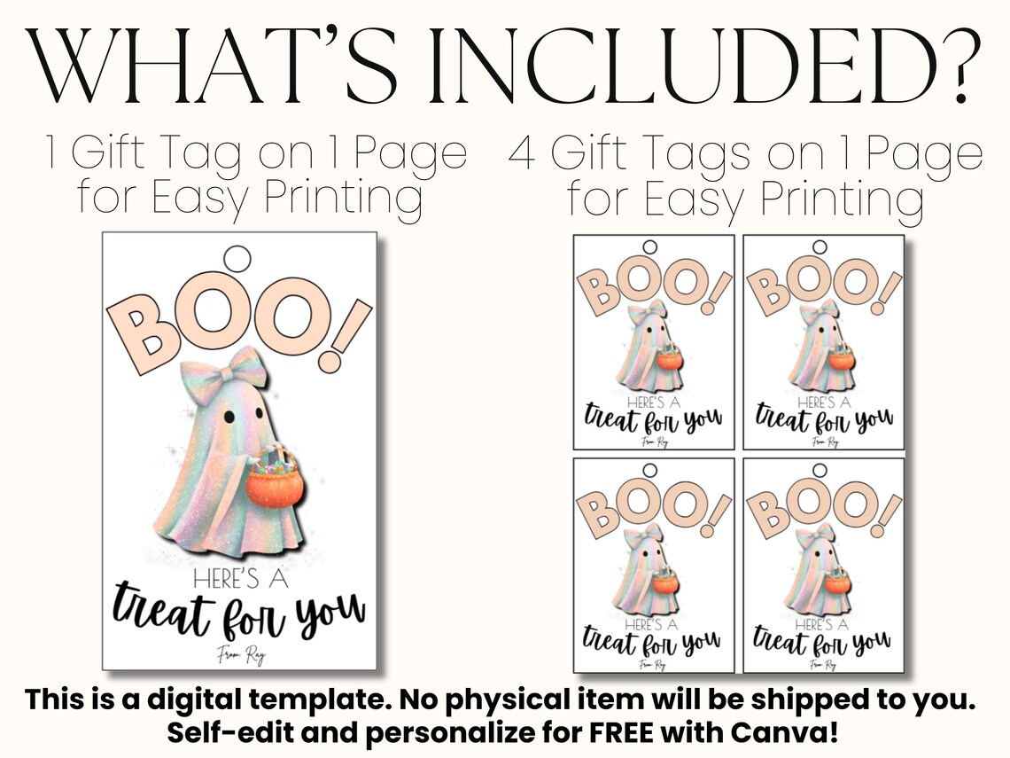 Editable Halloween Gift Tag Boo Here's a Treat for You Printable Ghost ...