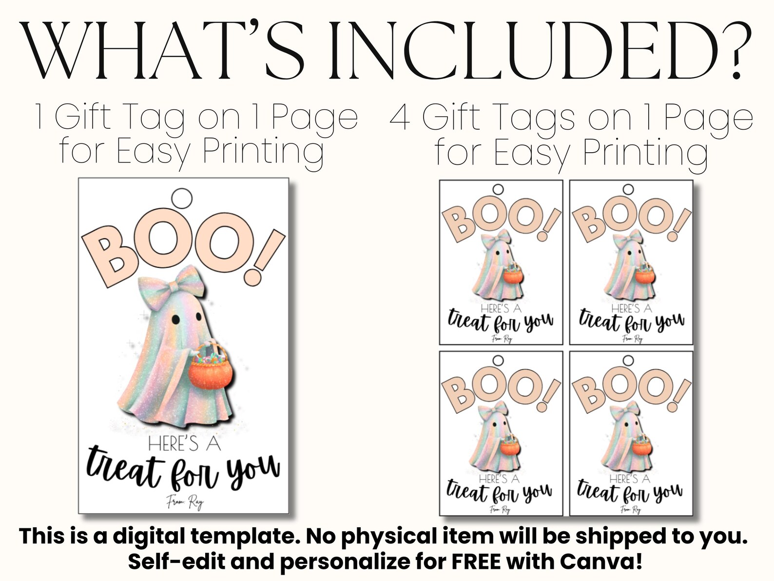 Editable Halloween Gift Tag Boo Here's a Treat for You Printable Ghost ...