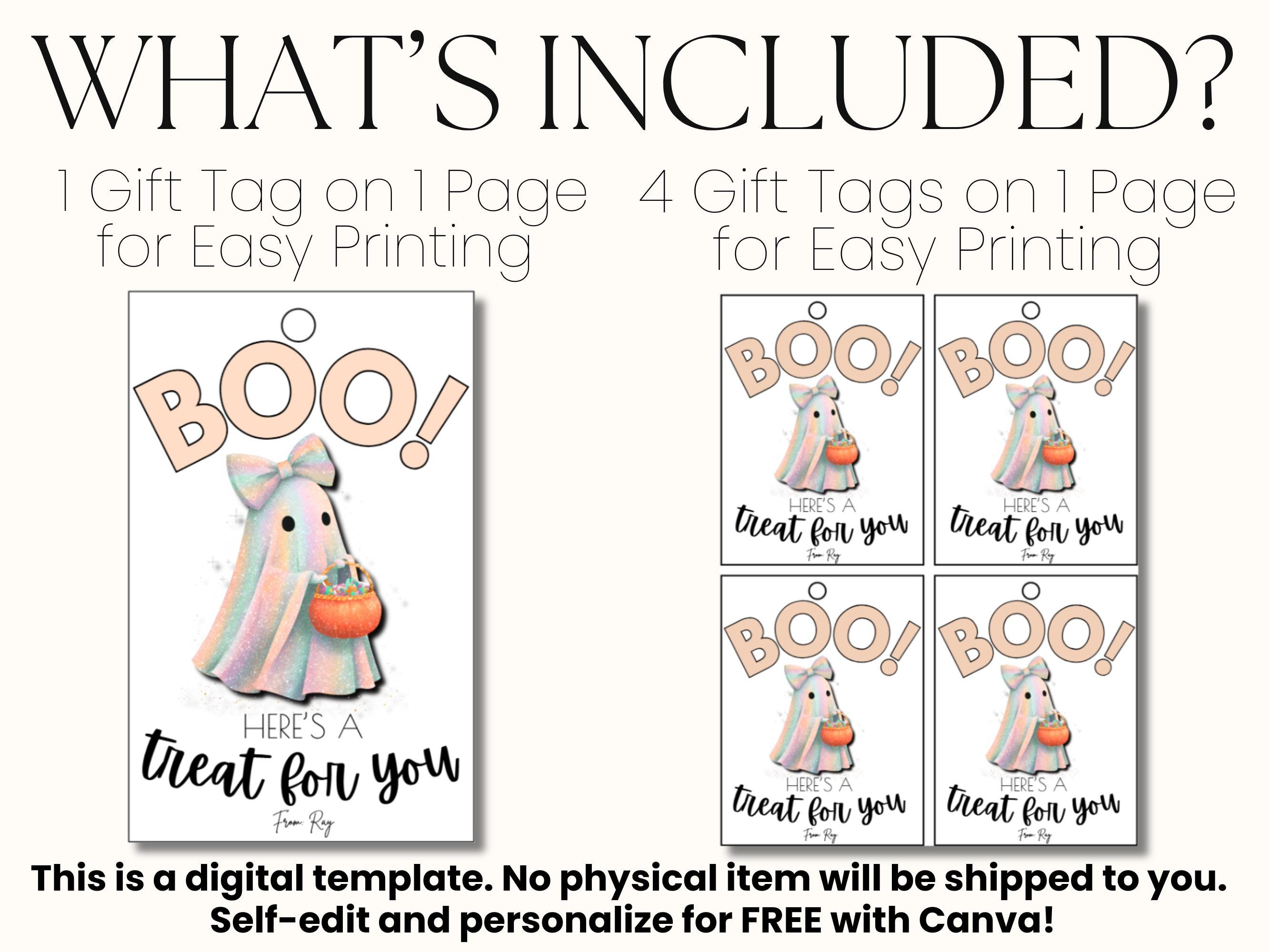 Editable Halloween Gift Tag Boo Here's a Treat for You Printable Ghost ...