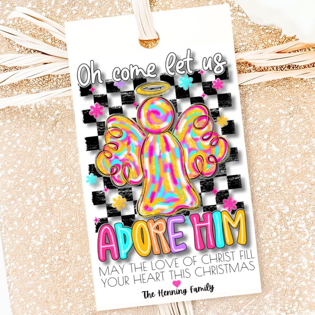 Christmas Gift Tag Oh Come Let Us Adore Him Printable Angel Tags ...