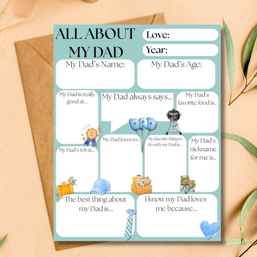 All About My Dad Questionnaire Father's Day Printable Father Birthday ...