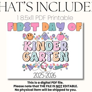 First Day of Kindergarten Sign Photo Prop Keepsake Instant Download - Etsy