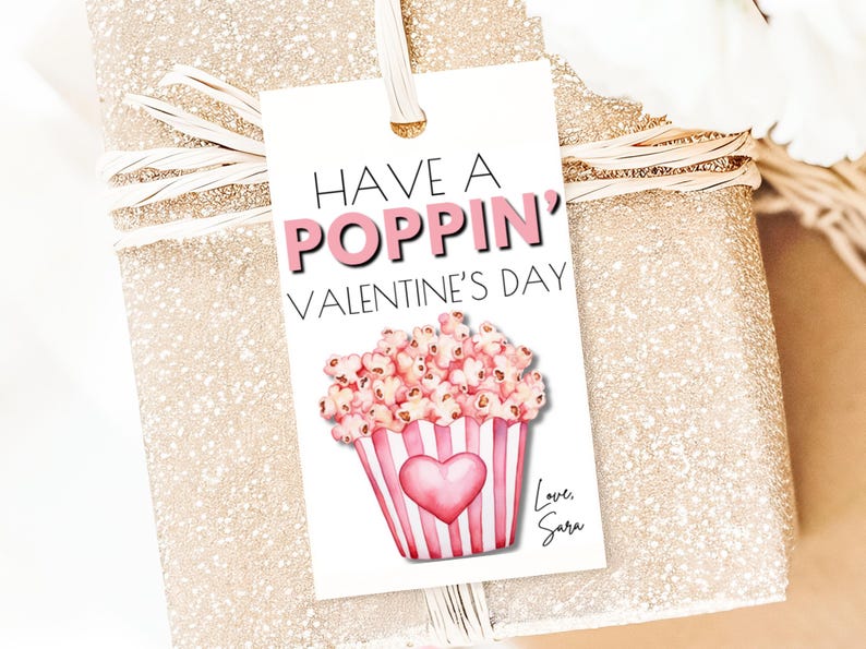 Printable Popcorn Valentine's Day Gift Tag Valentine's Day Microwave ...