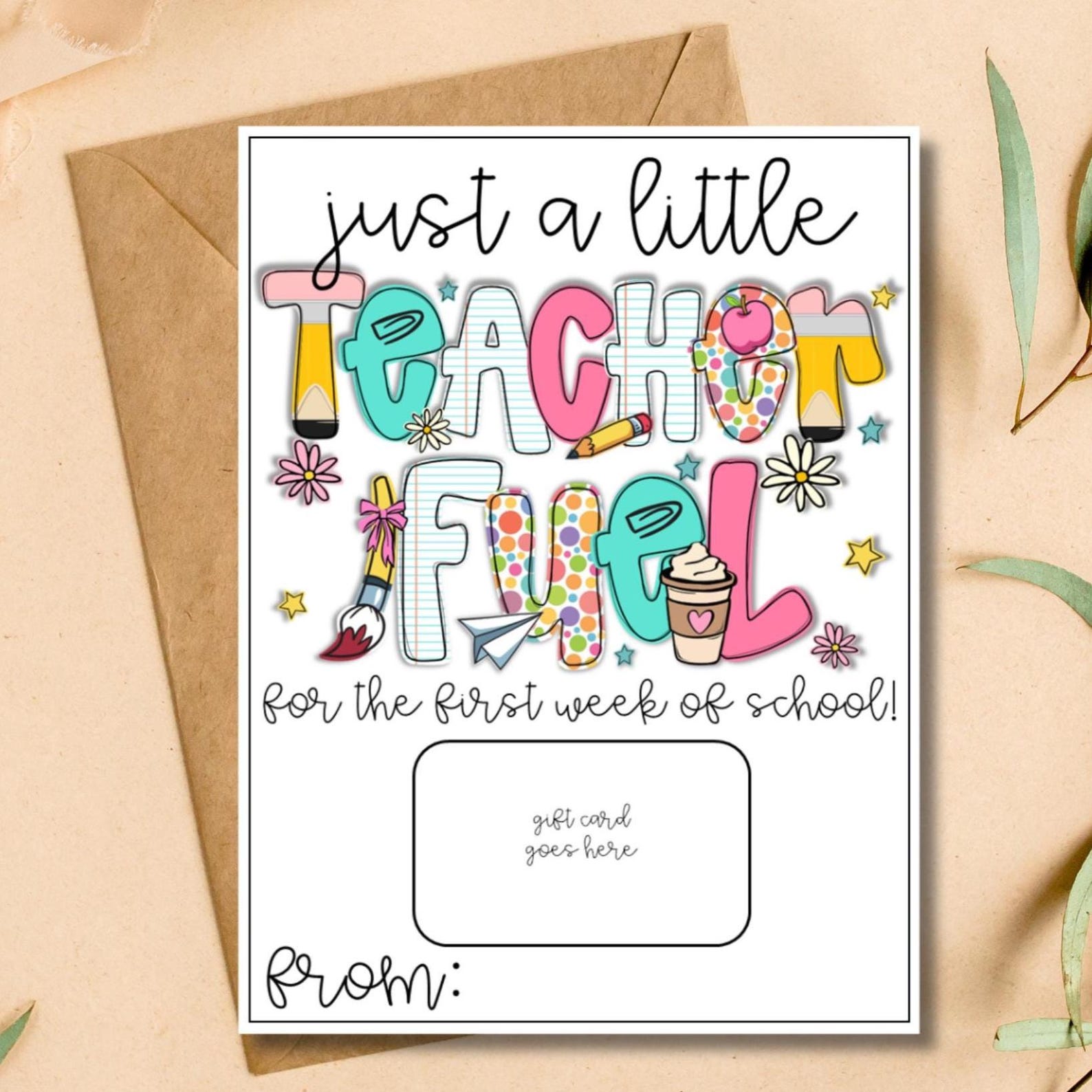 Back to School Gift Tag Just A Little Teacher Fuel for the First Week ...