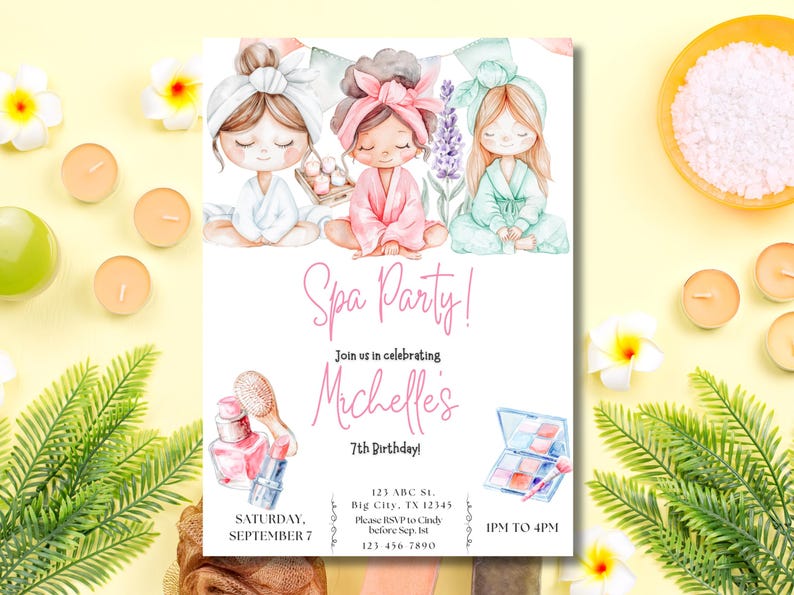 Spa Party Birthday Invitation Pamper Party Invite EDITABLE Canva ...