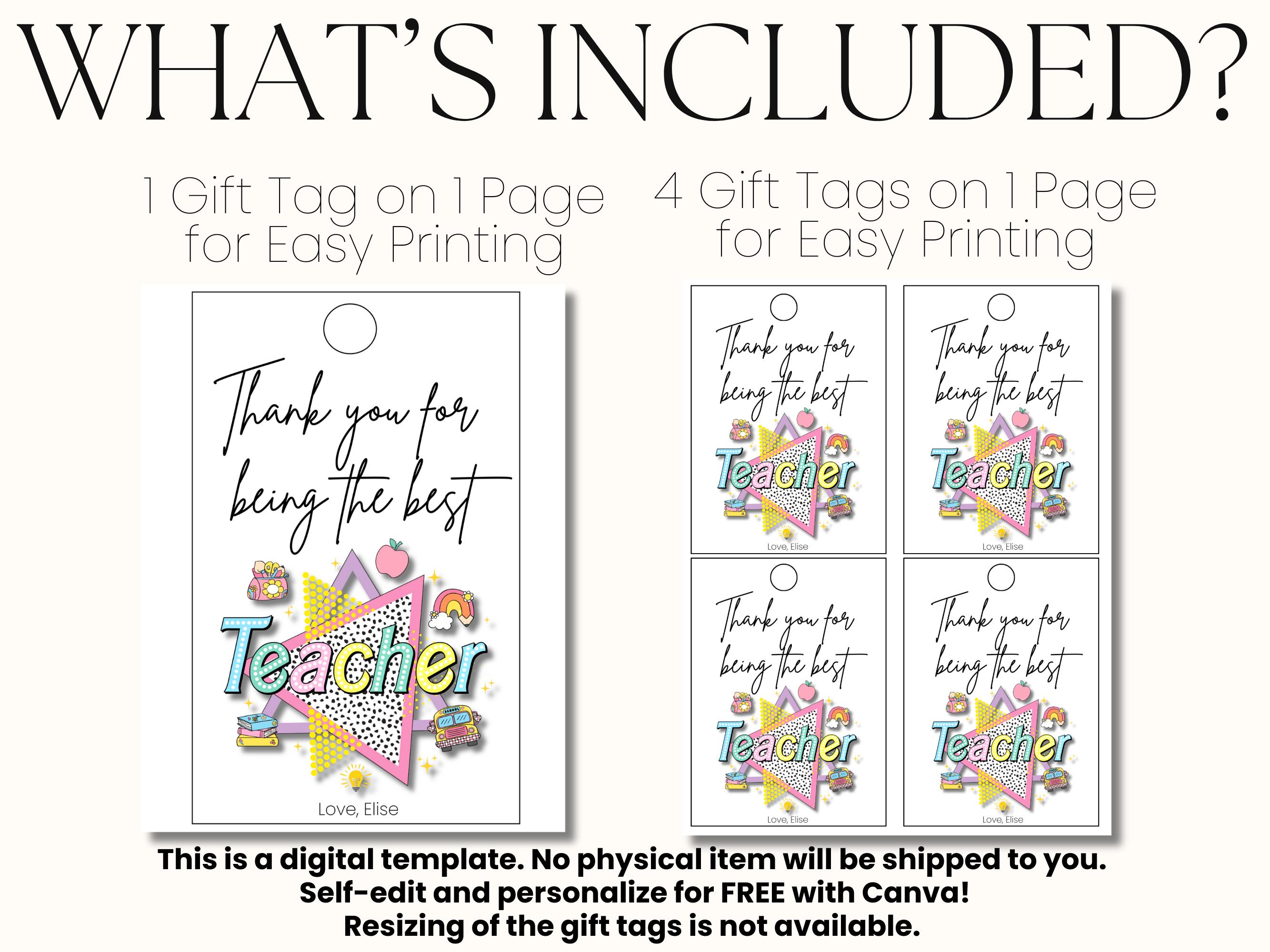 Teacher Gift Tag Teacher Appreciation Tags 90’s Nostalgia 1990’s Retro ...