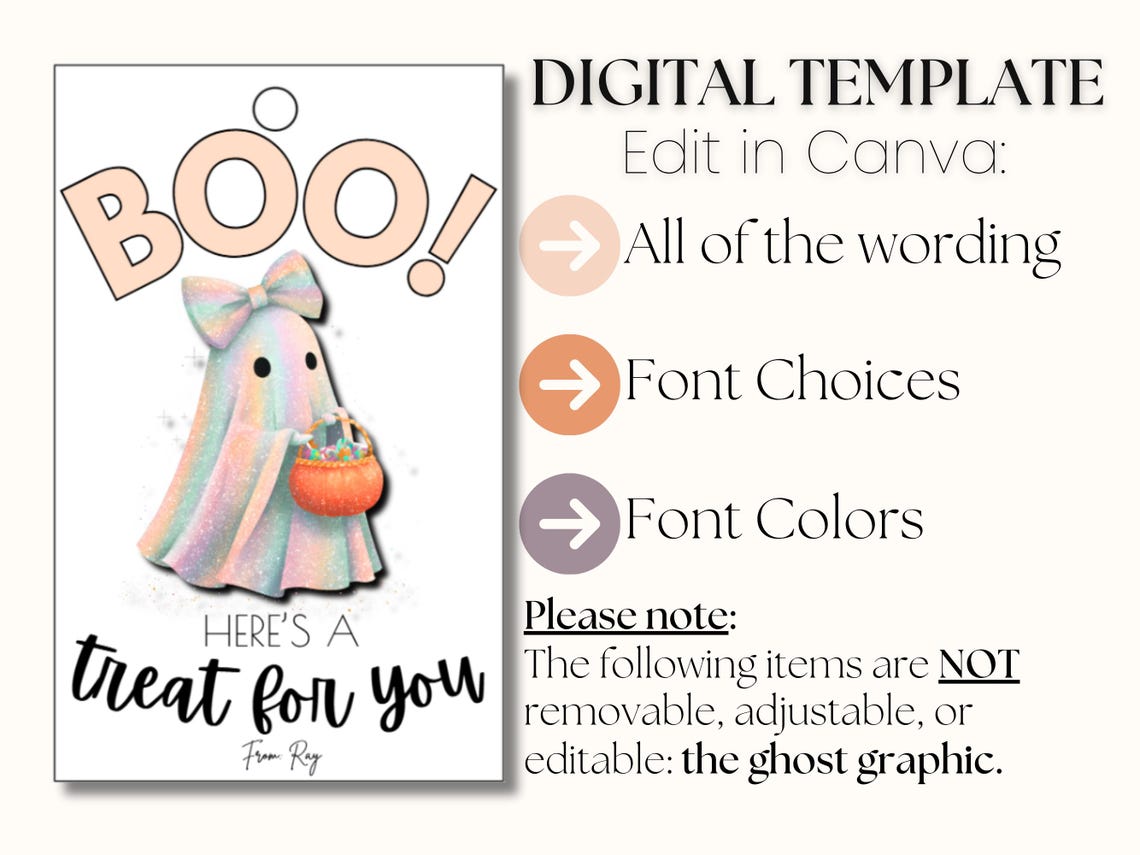 Editable Halloween Gift Tag Boo Here's a Treat for You Printable Ghost ...