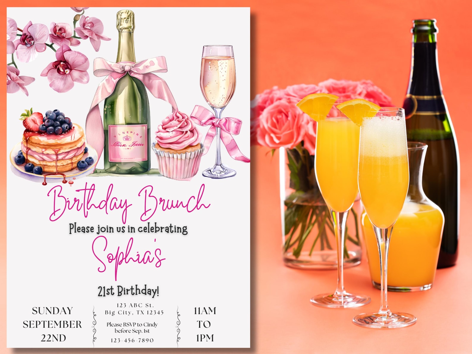 Birthday Brunch Invitation Champagne Brunch Invitation Girls Brunch ...