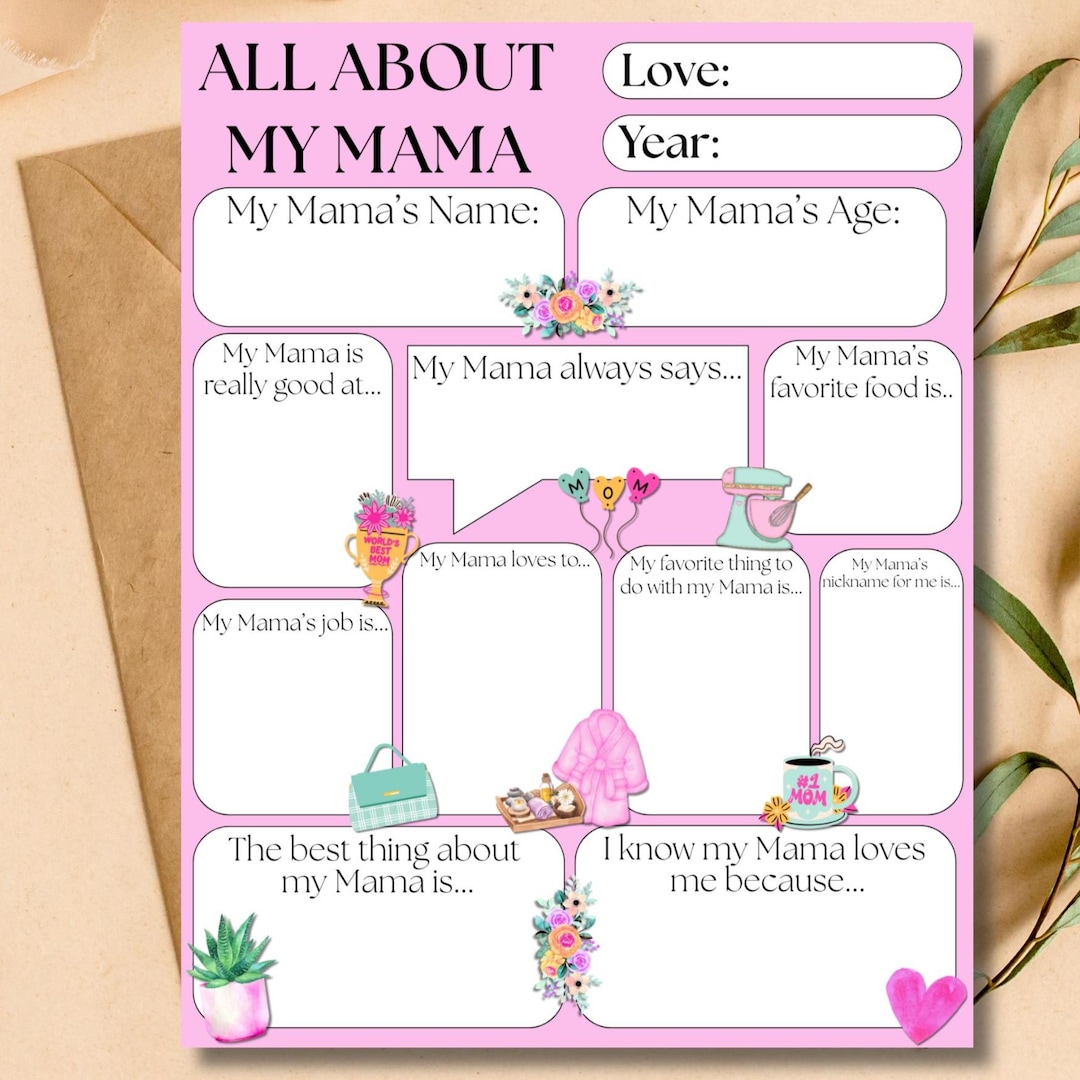 All About My Mama Printable Mother's Day Questionnaire Mom Birthday ...