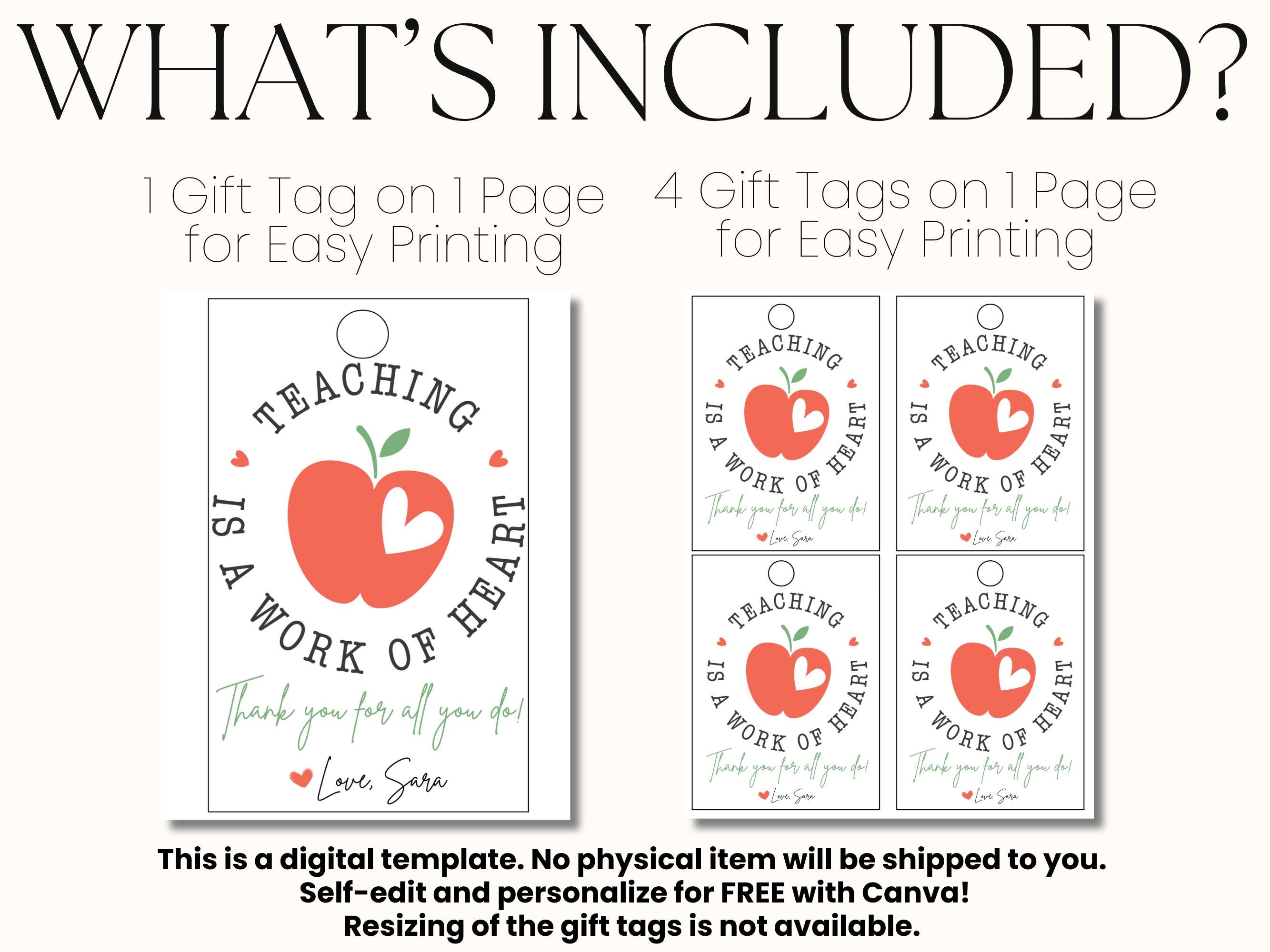 Teacher Gift Tag Teacher Appreciation Gift Tag Teaching is a Work of ...