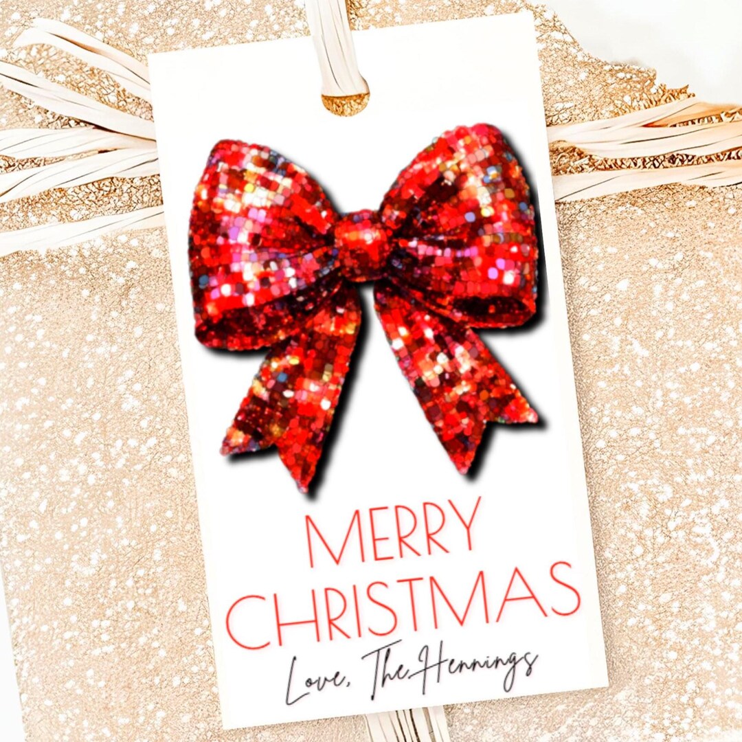 Christmas Gift Tag Red Glitter Holiday Tags Editable Template Digital ...