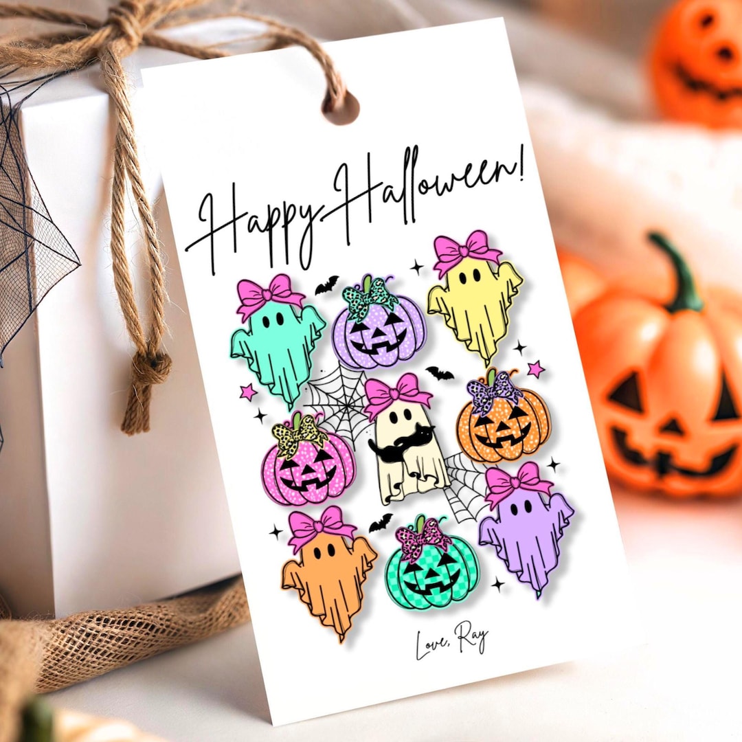 Happy Halloween Gift Tag Boo Basket Label Pumpkin Ghost Fall ...