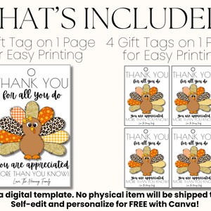 Thanksgiving Gift Tag Turkey Tags Thank You for All You Do Fall Teacher ...
