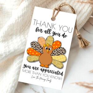 Thanksgiving Gift Tag Turkey Tags Thank You for All You Do Fall Teacher ...