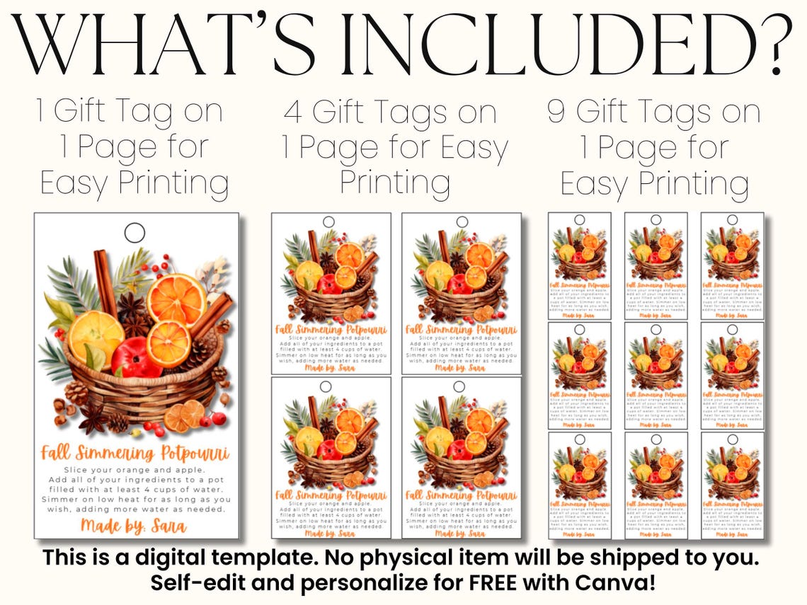 Fall Simmering Potpourri Gift Tag Autumn Simmer Pot Printable ...