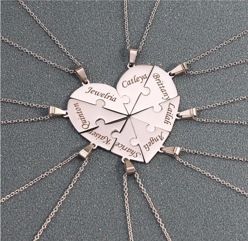 Personalized Name Heart Puzzle Necklace | Personalized Family ...