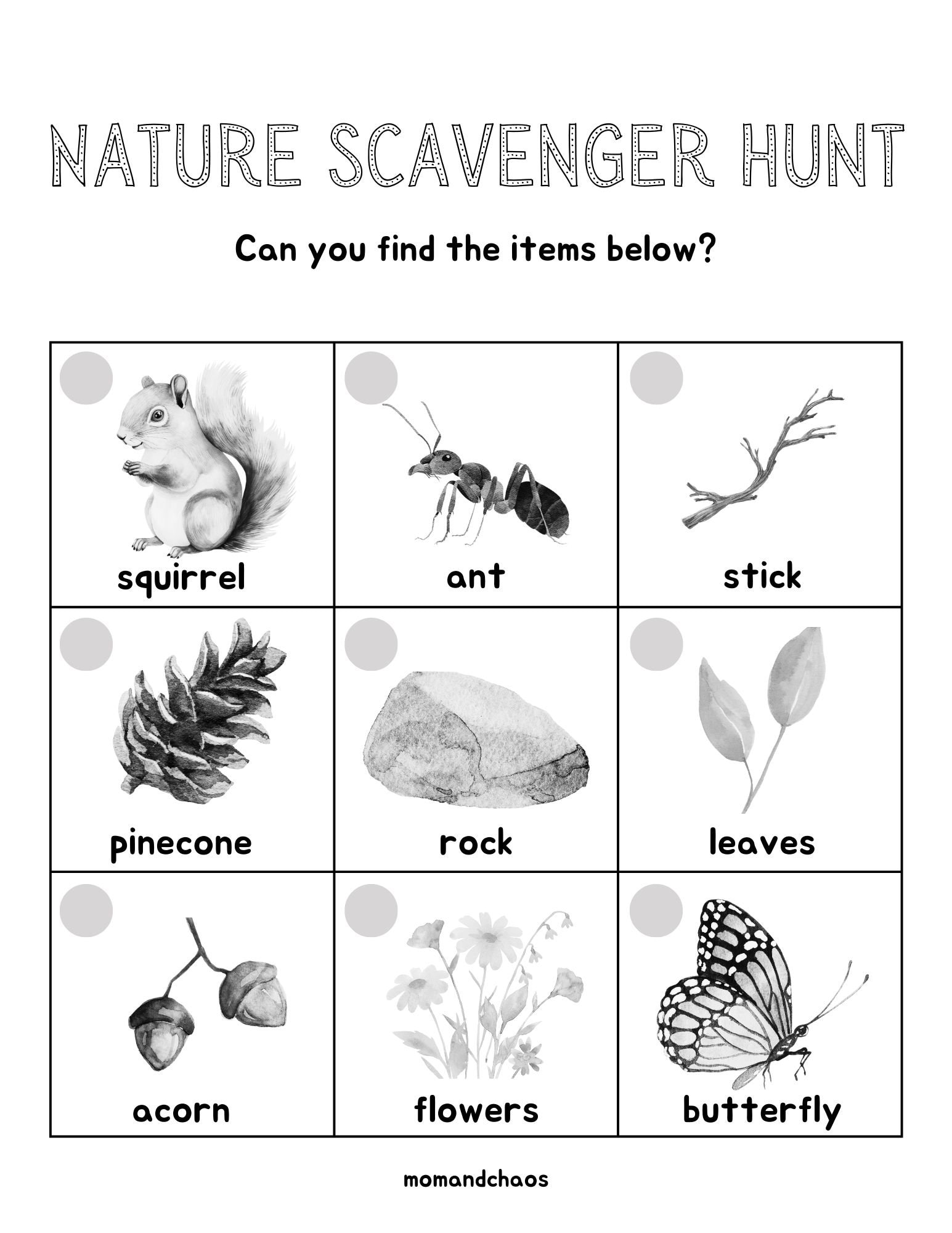 Scavenger Hunt Worksheet Printable, Nature, Outdoor Activity for Kids ...