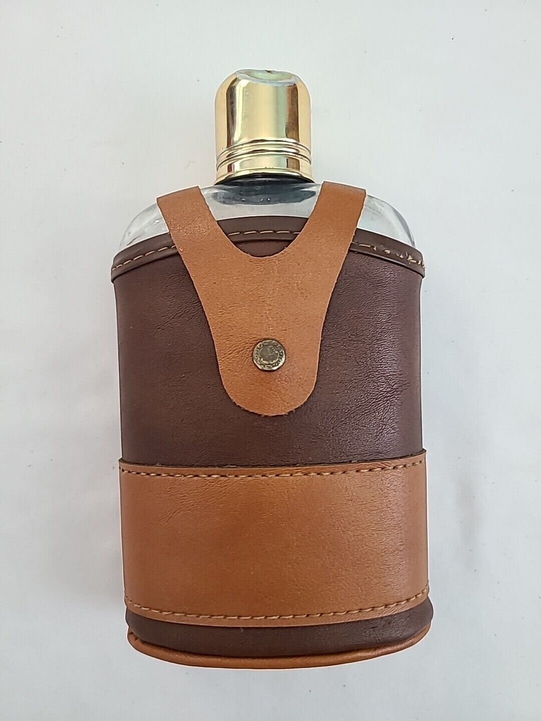 Vintage Swank Glass Whiskey Flask Brown Leather Holder 7x 4 Shot Glass ...