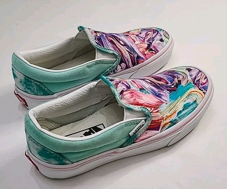 Vans Women Classic Slip on Custom Hand Painted Swirl Paint Shoes Sneakers Size 5 - Etsy