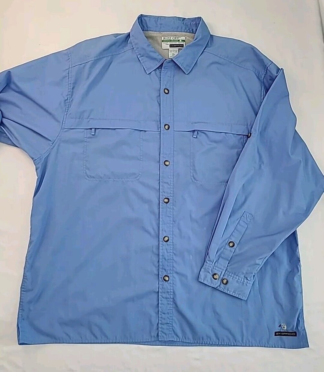 Exofficio Vented Fishing Shirt Men Size XXL Blue Roll Tab Buzz off ...