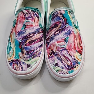 Vans Women Classic Slip on Custom Hand Painted Swirl Paint Shoes Sneakers Size 5 - Etsy
