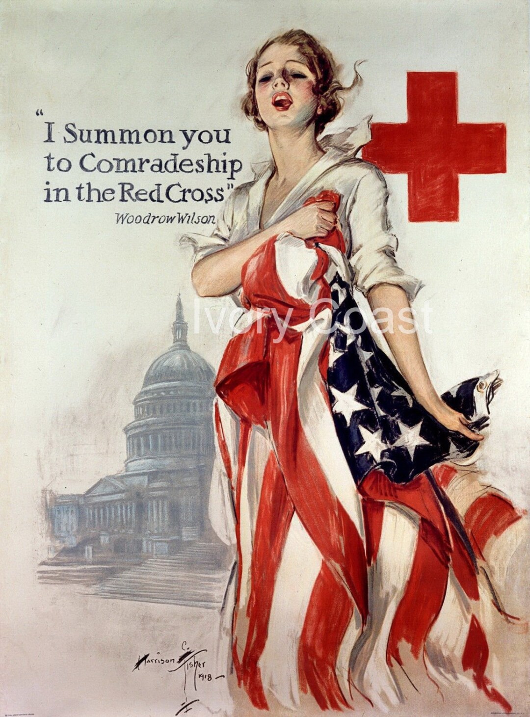 Red Cross Vintage Patriotic American Flag Image. Digital Download ...