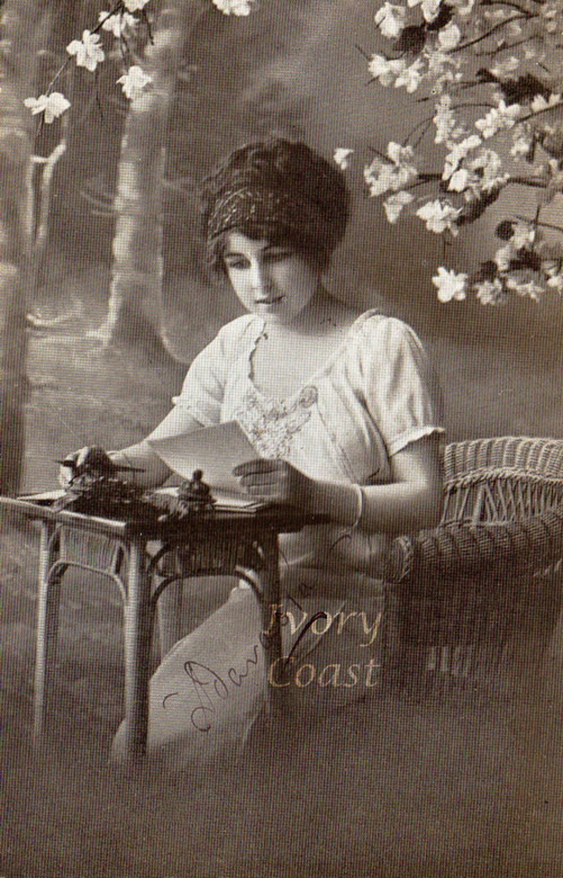 Vintage Lady Reading Letter at Her Desk. Digital Download | Etsy