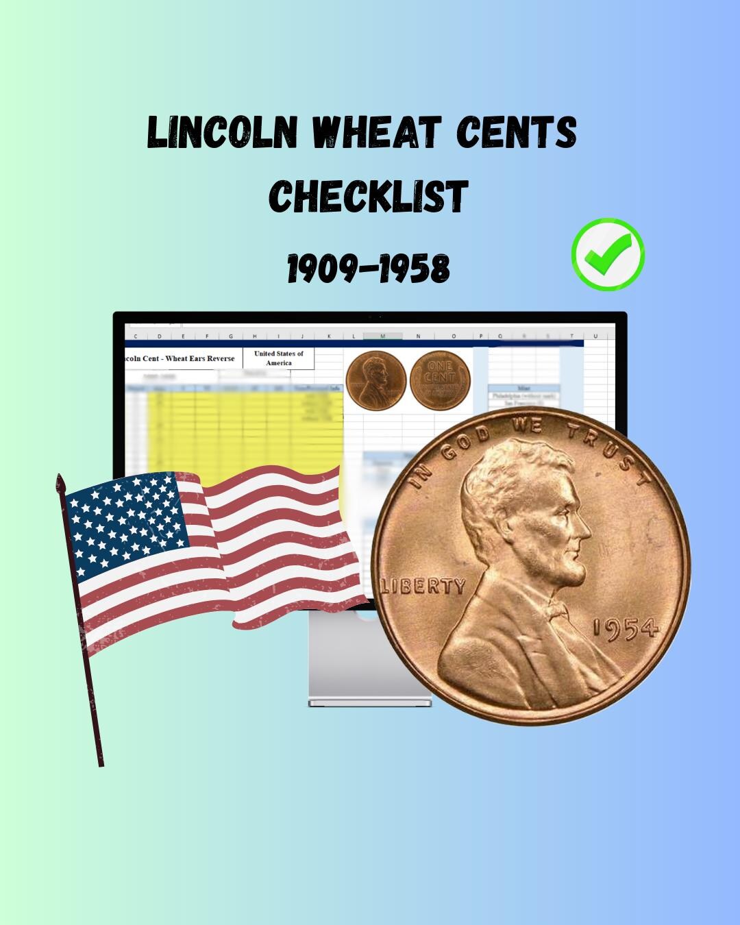 Lincoln Wheat Cent Checklist: 1909-1958 Coin Collection Tracker (excel ...
