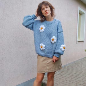 3D Flowers Sweater, Chamomile Sweater, Handmade Oversize Sweater With ...