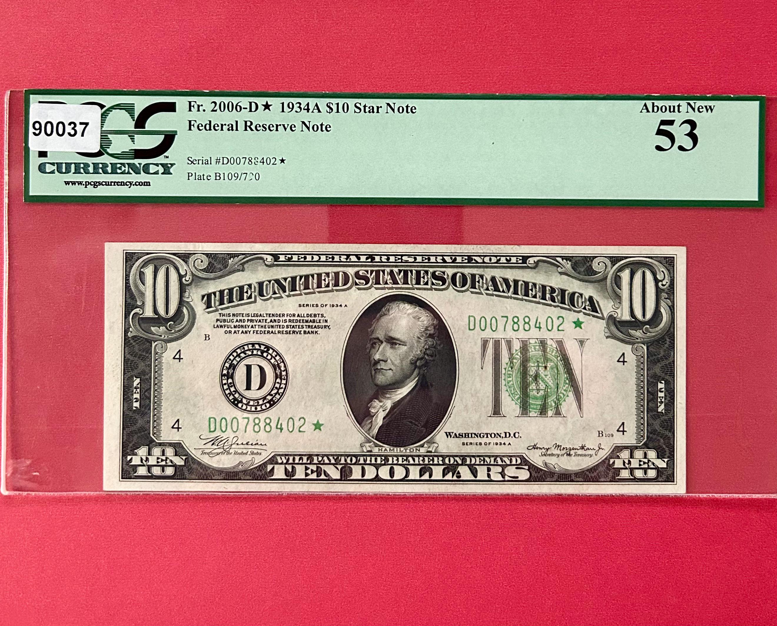 10 Dollars Banknote. USA Federal Reserve Note. Series of 1934 A. Fr ...
