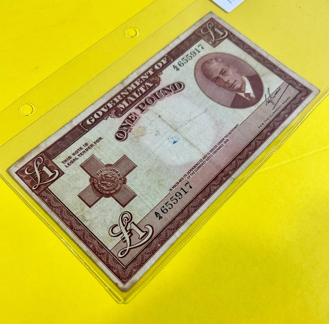 1 POUND. 1949 Year. Government of Malta. Serial# A/4 655917. V F. NO ...