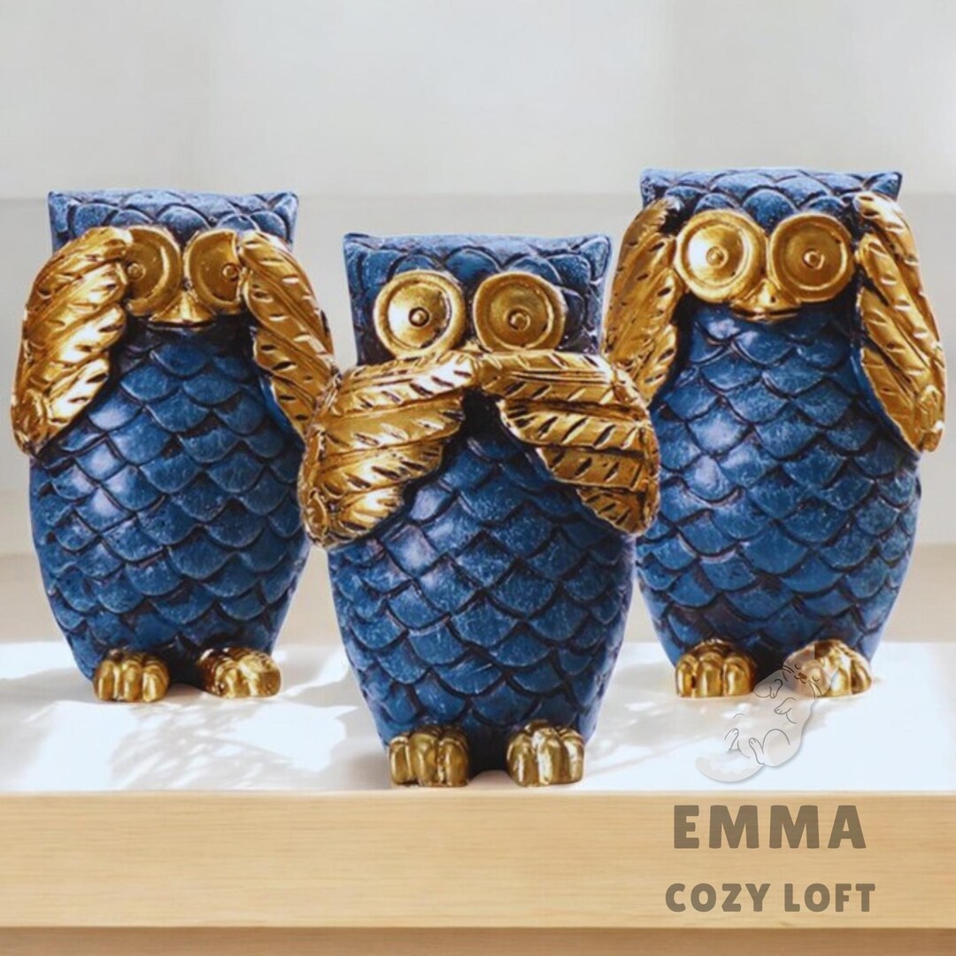 Three Wise Owls Resin Statue, Resin Owl Figure, Home Decoration, Cute ...