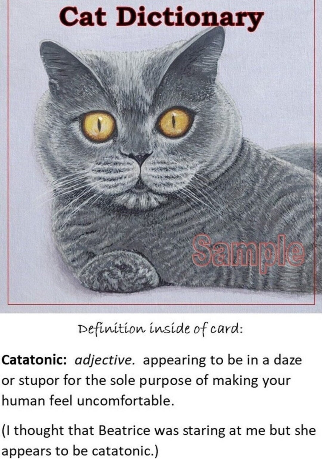 Cat Dictionary Greeting Card, Catatonic: Adjective. Appearing to Be in ...